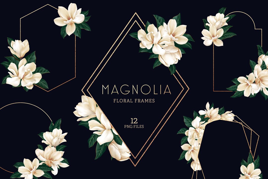 Magnolia Floral Frames Clipart/blossom/wedding/white Magnolia Flowers ...