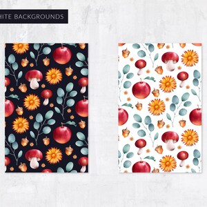 Autumn Digital Paper. Watercolor Apples Mushrooms and Flowers - Etsy