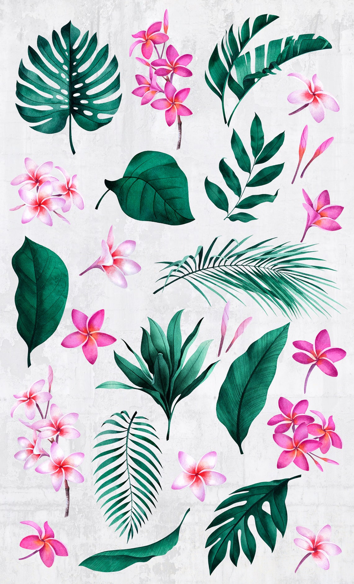 Watercolor Tropical Leaves and Flowers Clipart. Exotic Plants - Etsy