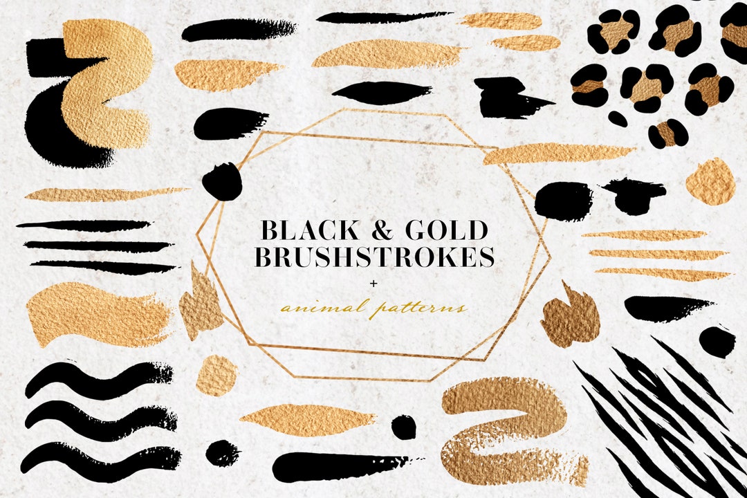 Black and Gold Brushstrokes Clipart. Animal Pattern Clipart. Inkblots ...
