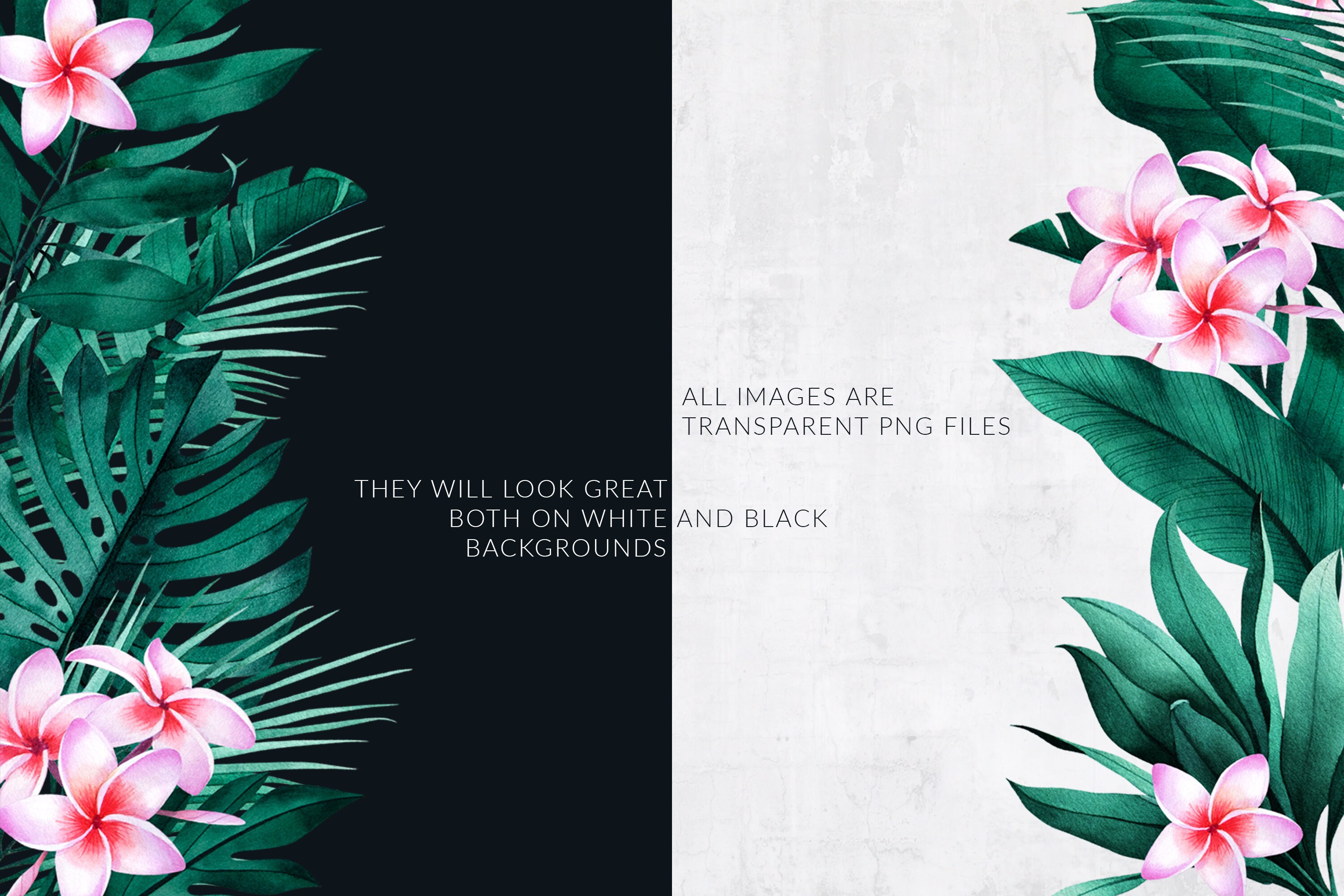 Watercolor Tropical Leaves and Flowers Clipart. Exotic Plants - Etsy