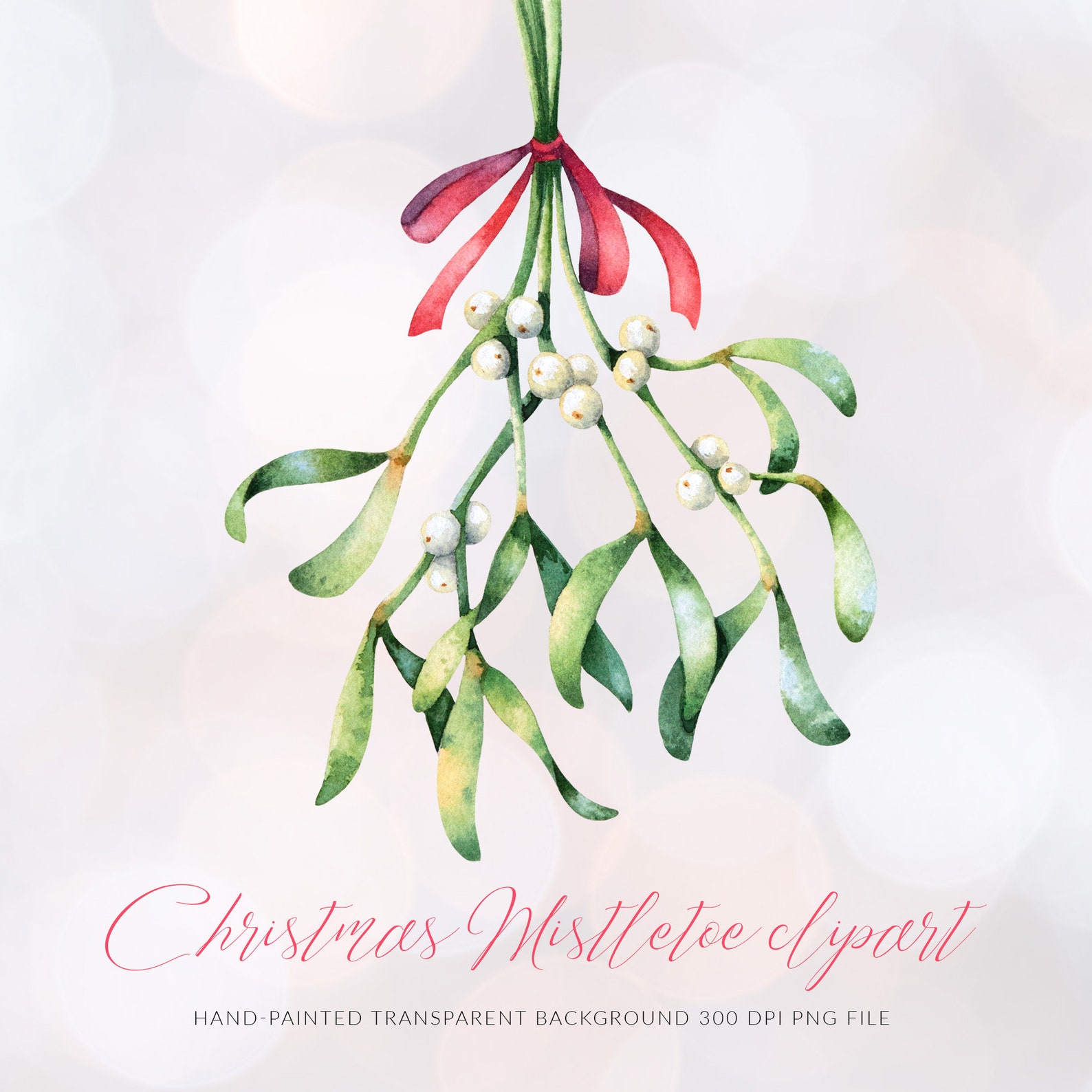 Christmas Mistletoe Clipart. Watercolor Winter Greenery PNG. Hanging ...