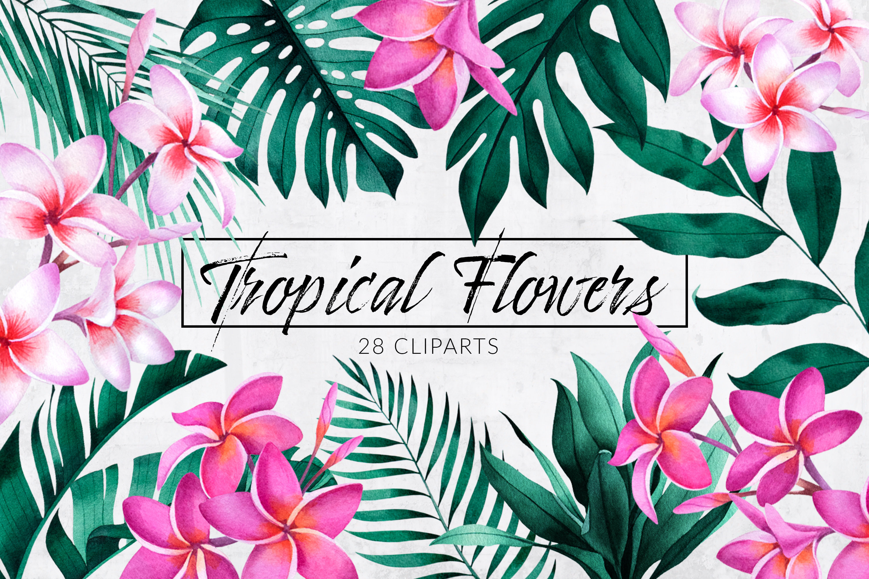 Watercolor Tropical Leaves and Flowers Clipart. Exotic Plants - Etsy