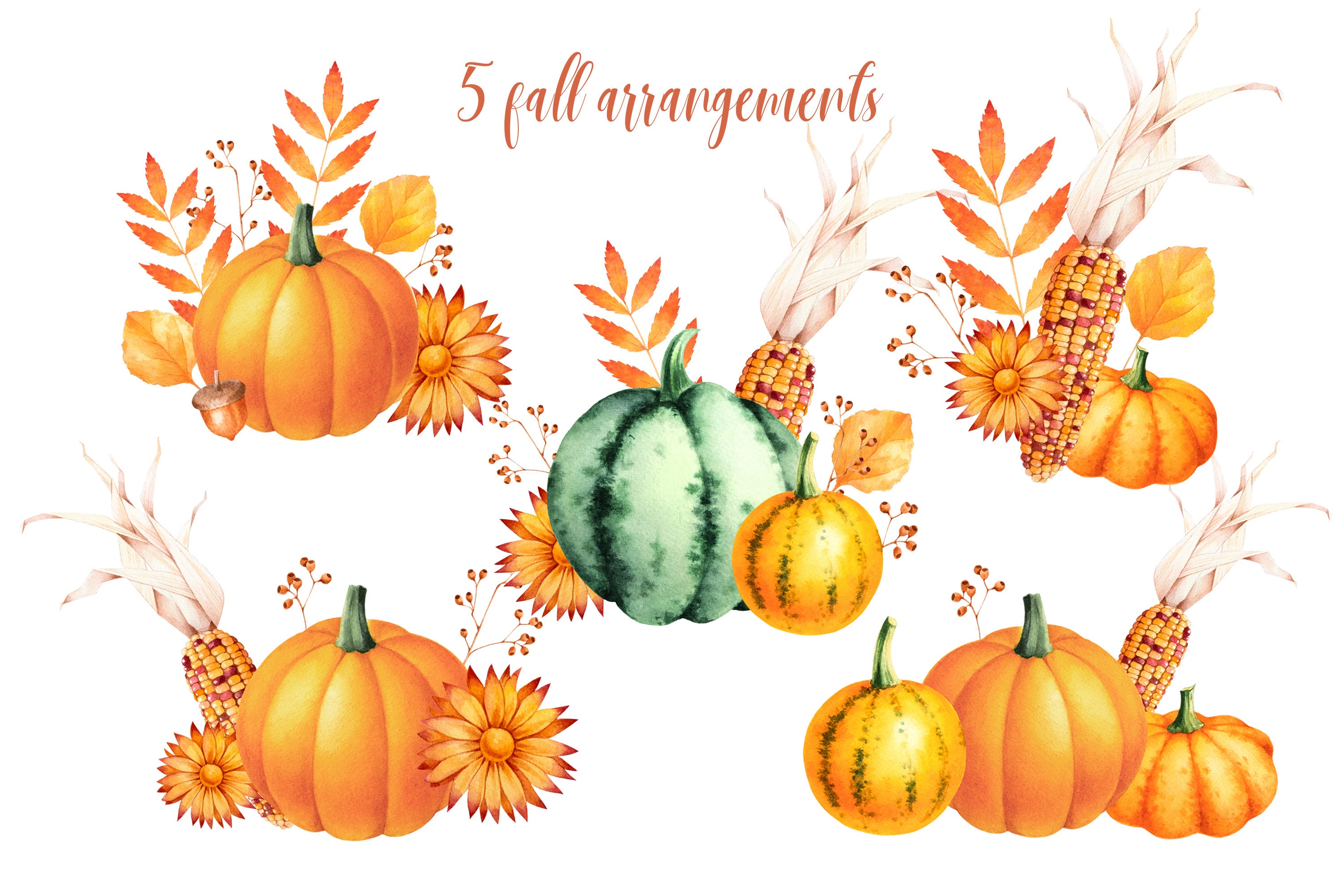 Pumpkin Corn and Fall Leaves Clipart. Autumn Arrangements - Etsy