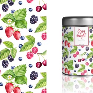 Berries Digital Paper. Watercolor Berries Seamless Pattern. Strawberry ...