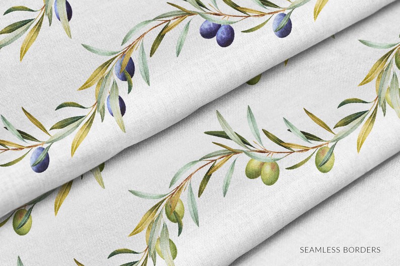 Olive Branch Border Clipart. Seamless Border PNG. Green and Black ...