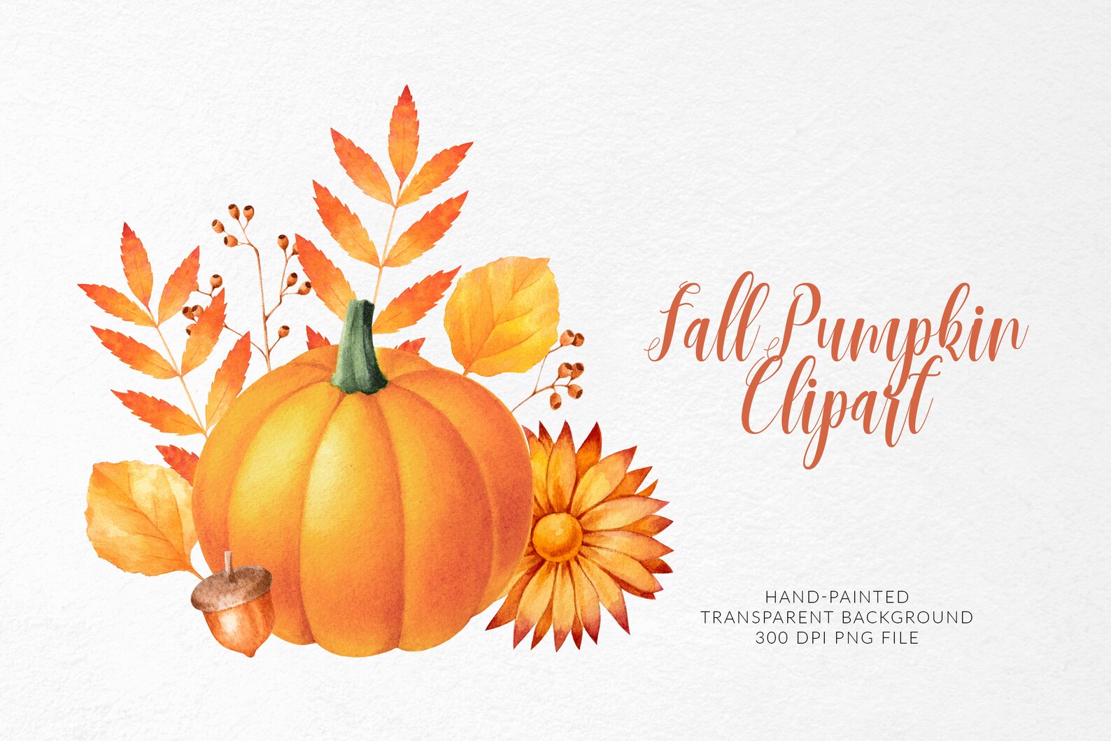 Pumpkin and fall leaves clipart. Autumn arrangement png. | Etsy