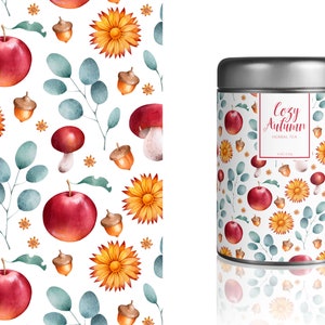 Autumn Digital Paper. Watercolor Apples Mushrooms and Flowers - Etsy