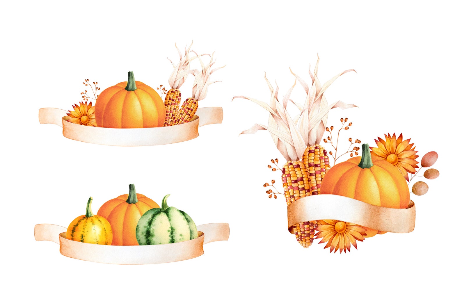 Pumpkin Corn and Fall Leaves Clipart. Autumn Arrangements - Etsy