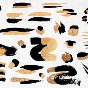 Black and Gold Brushstrokes Clipart. Animal Pattern Clipart. Inkblots ...