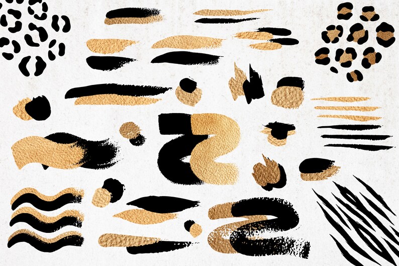 Black and Gold Brushstrokes Clipart. Animal Pattern Clipart. | Etsy