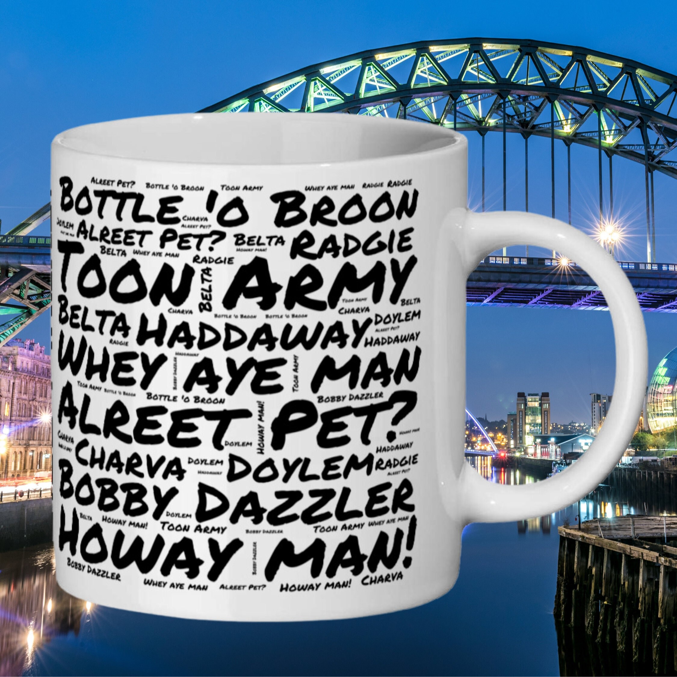 Geordie Sayings Coffee Mug, Newcastle Upon Tyne, Gift for Mam Dad, Toon Phrase Tea Cup, Whey Aye ...