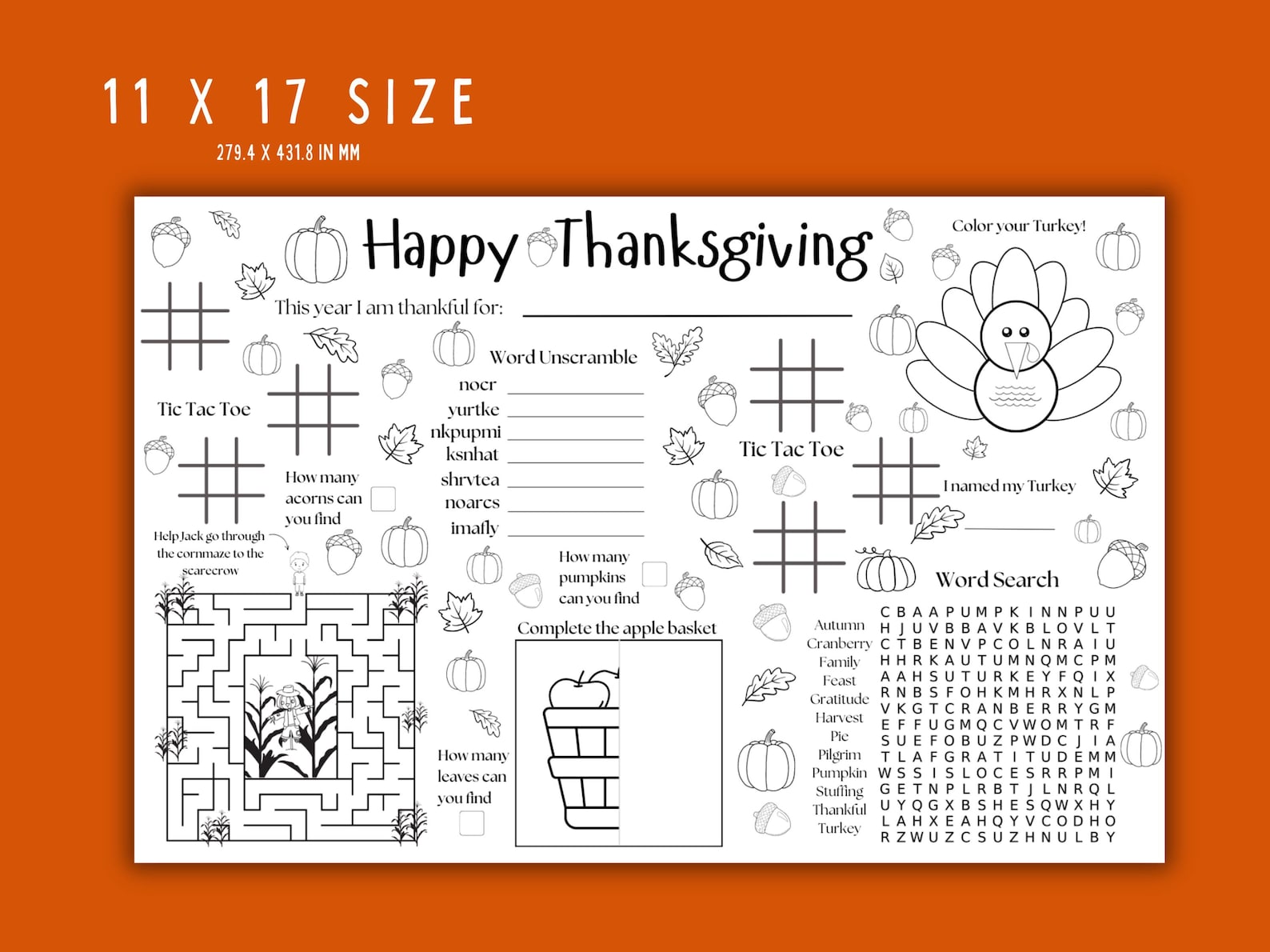 Fall Activity Placemat Printable Fall Coloring Placemats Fall ...