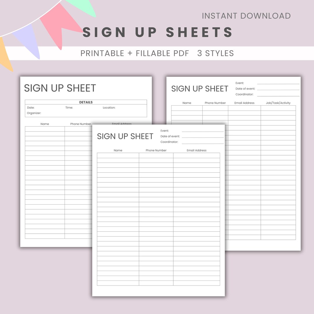 Minimalist Sign up Sheets Printable Digital Sign-up Pages for Events ...