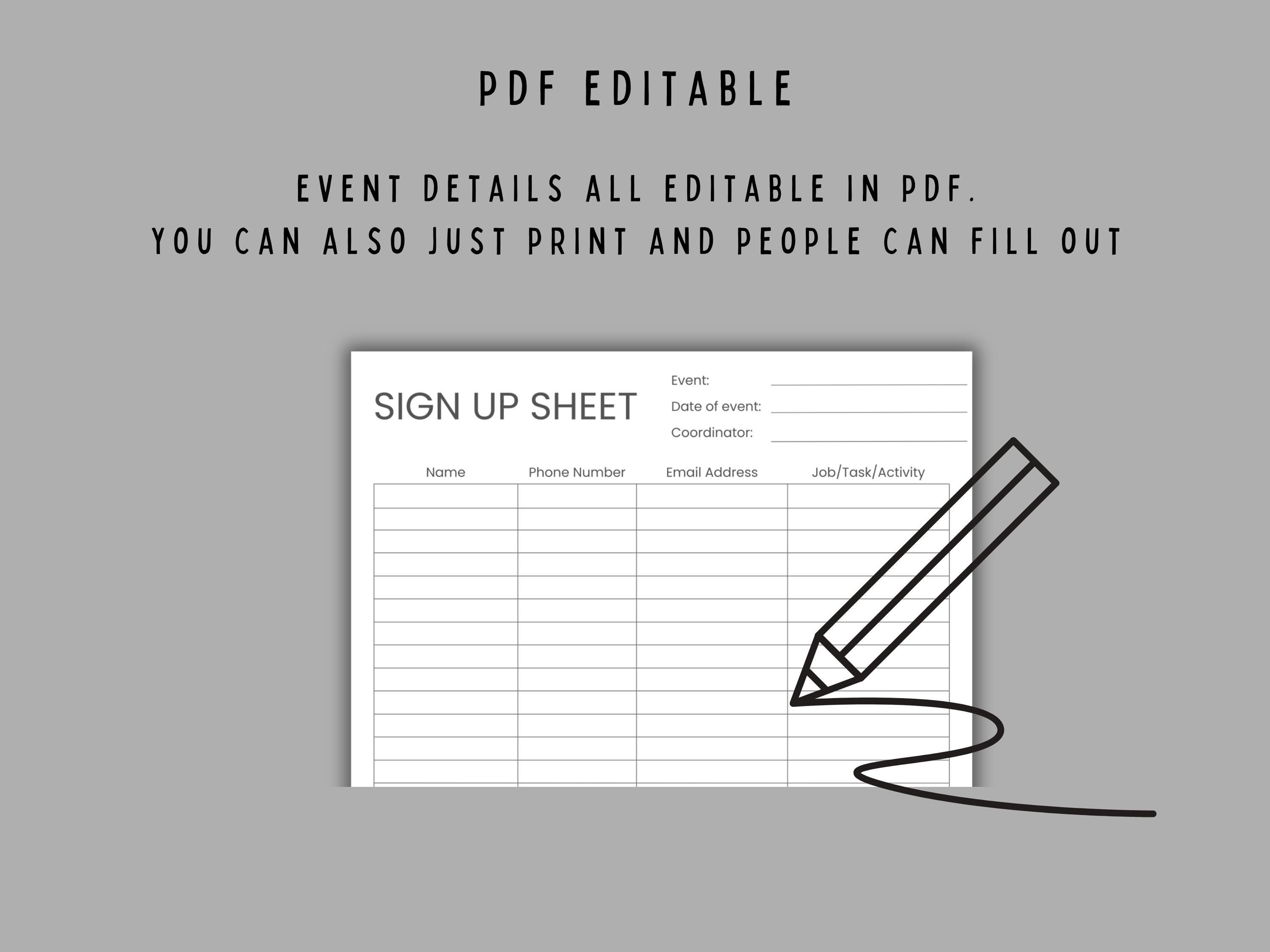 Minimalist Sign up Sheets Printable Digital Sign-up Pages for Events ...