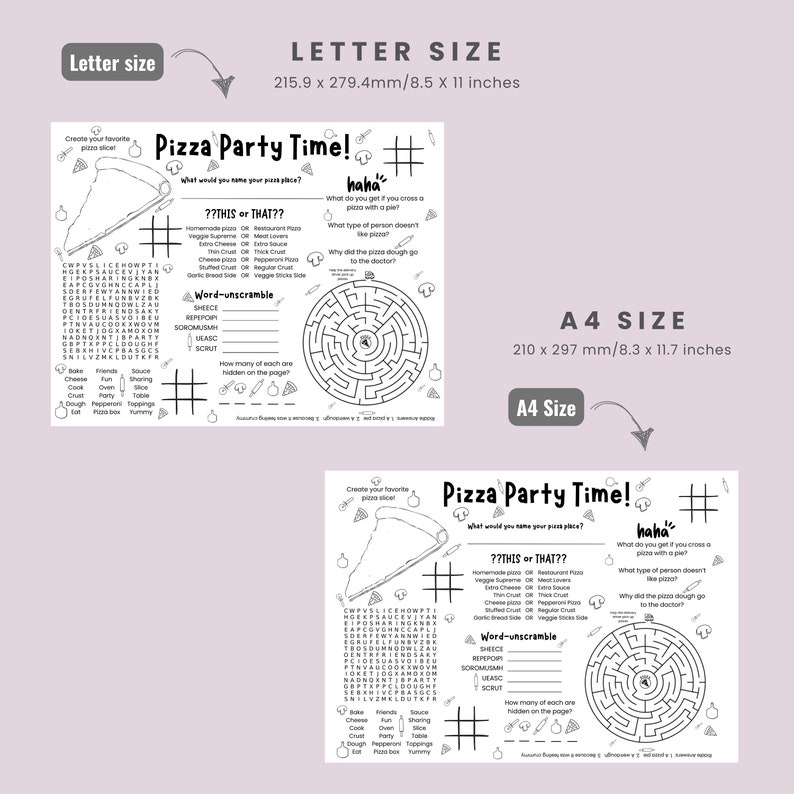 Kids Pizza Party Placemat Activity Restaurant Worksheet Coloring Sheet ...