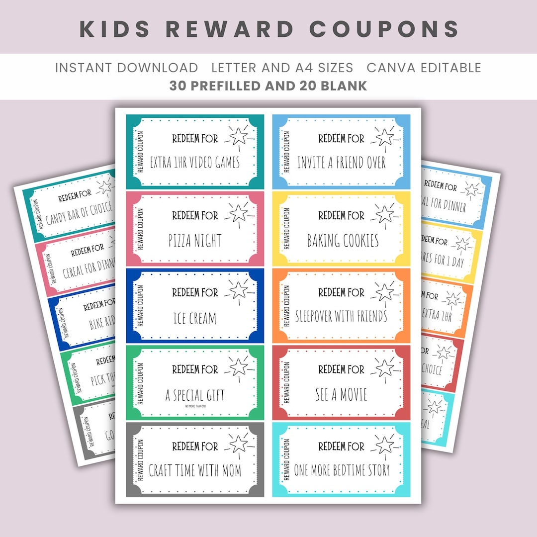 Printable Editable Kids Reward Coupon Book, Kids Reward Template ...