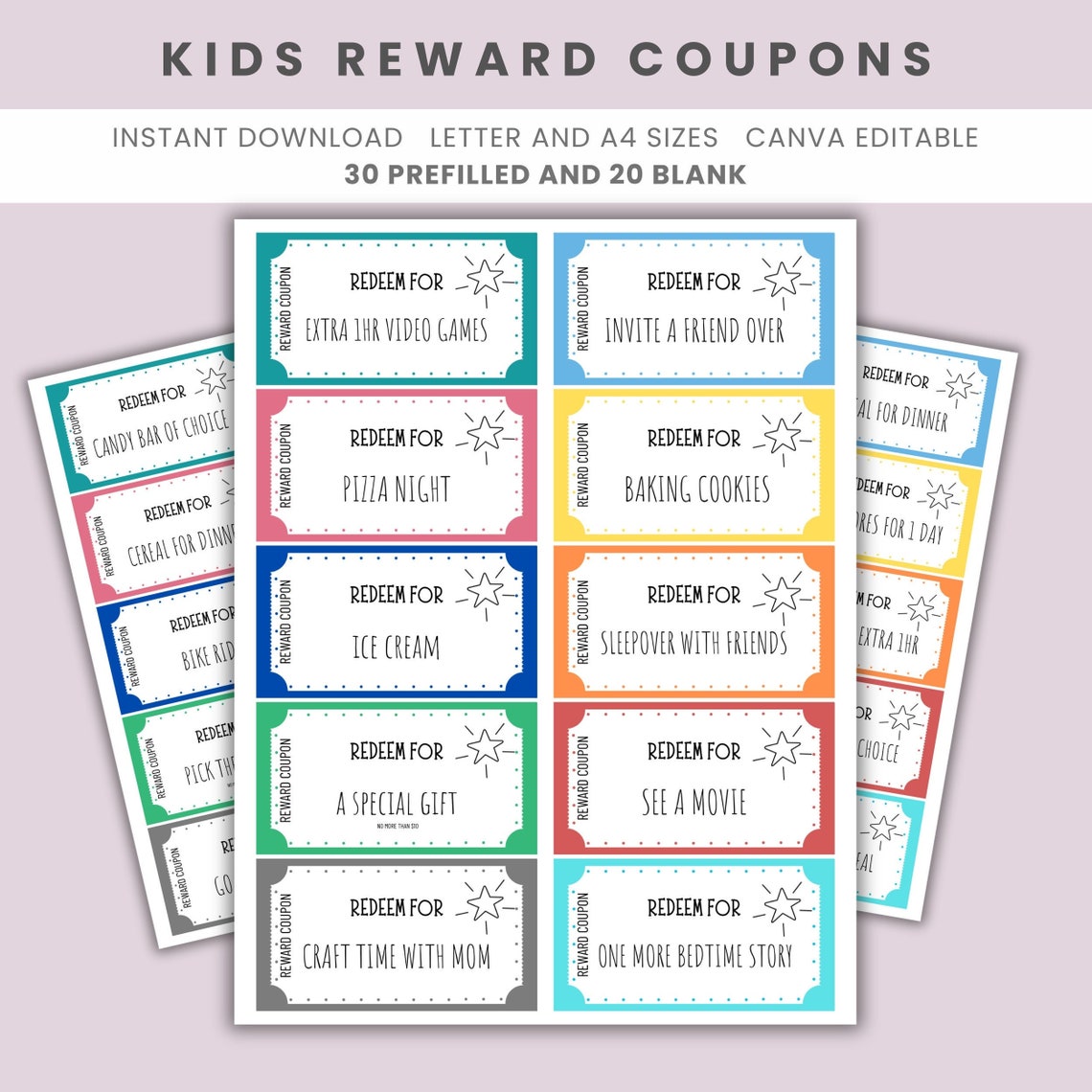 Printable Editable Kids Reward Coupon Book, Kids Reward Template ...