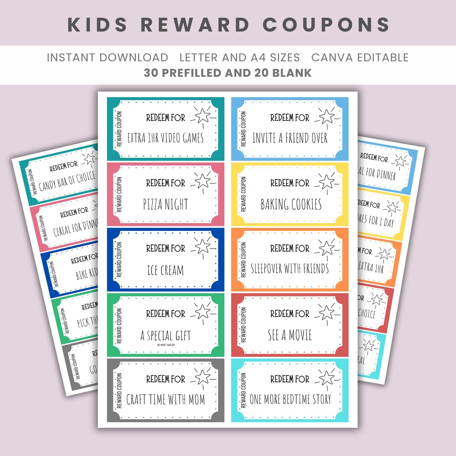 Printable Editable Kids Reward Coupon Book, Kids Reward Template ...