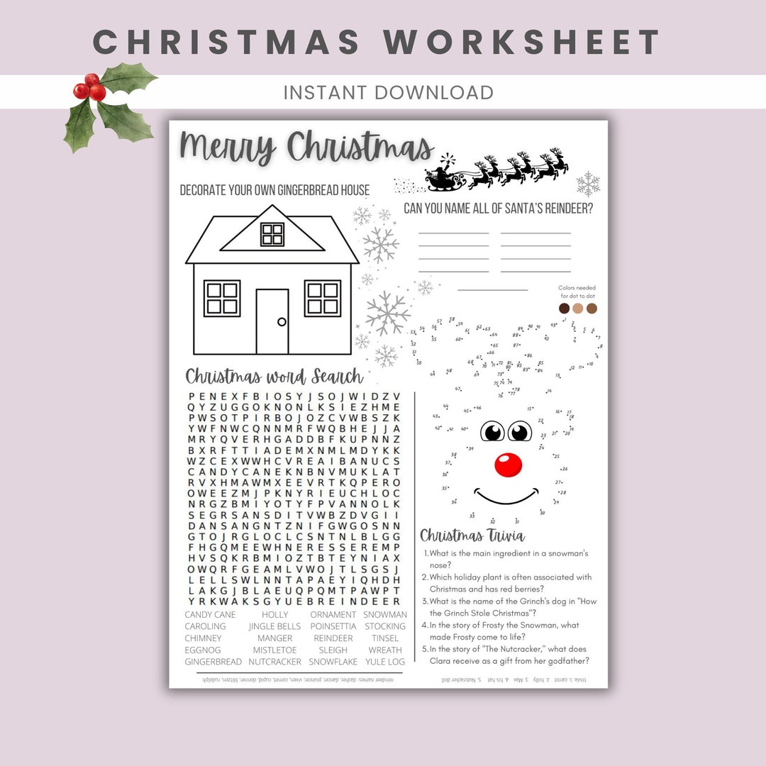 Christmas Activity Worksheet, Christmas Coloring Page, Activity ...