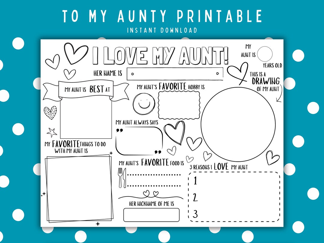 Aunt Birthday Coloring Page: Printable Fill-in Template (PDF) - Etsy