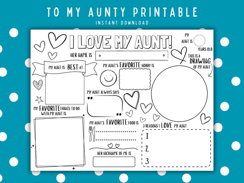 Aunt Birthday Coloring Page: Printable Fill-in Template (PDF) - Etsy