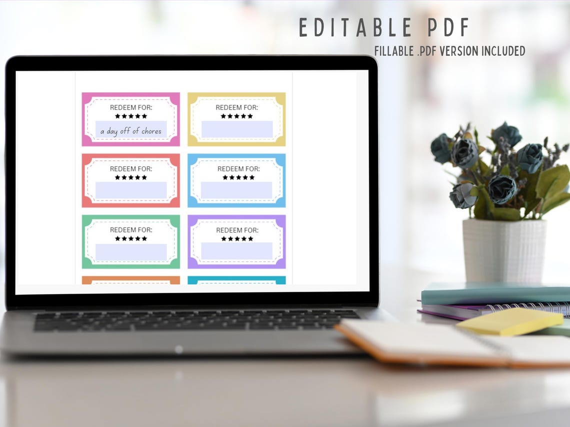 Printable Kids Reward Coupon Book: Editable Birthday Gift (digital ...