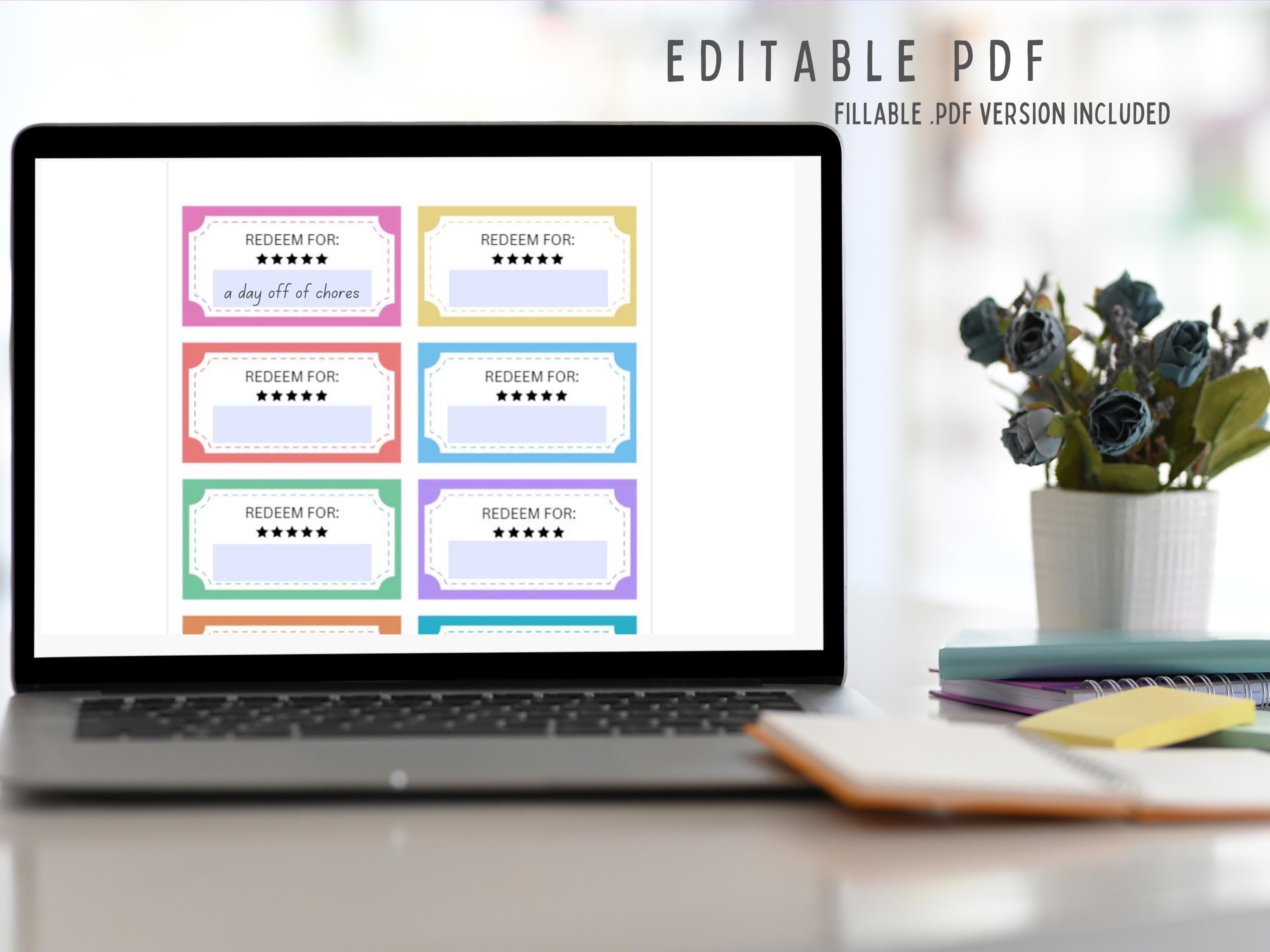 Printable Kids Reward Coupon Book: Editable Birthday Gift (digital ...