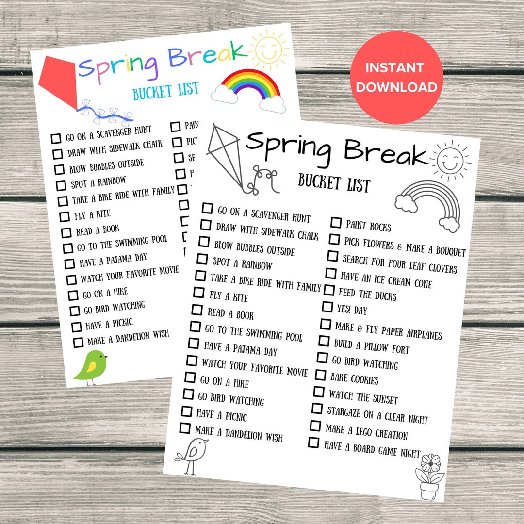 Spring Break Bucket List Spring Activities to Do List Instant Download ...