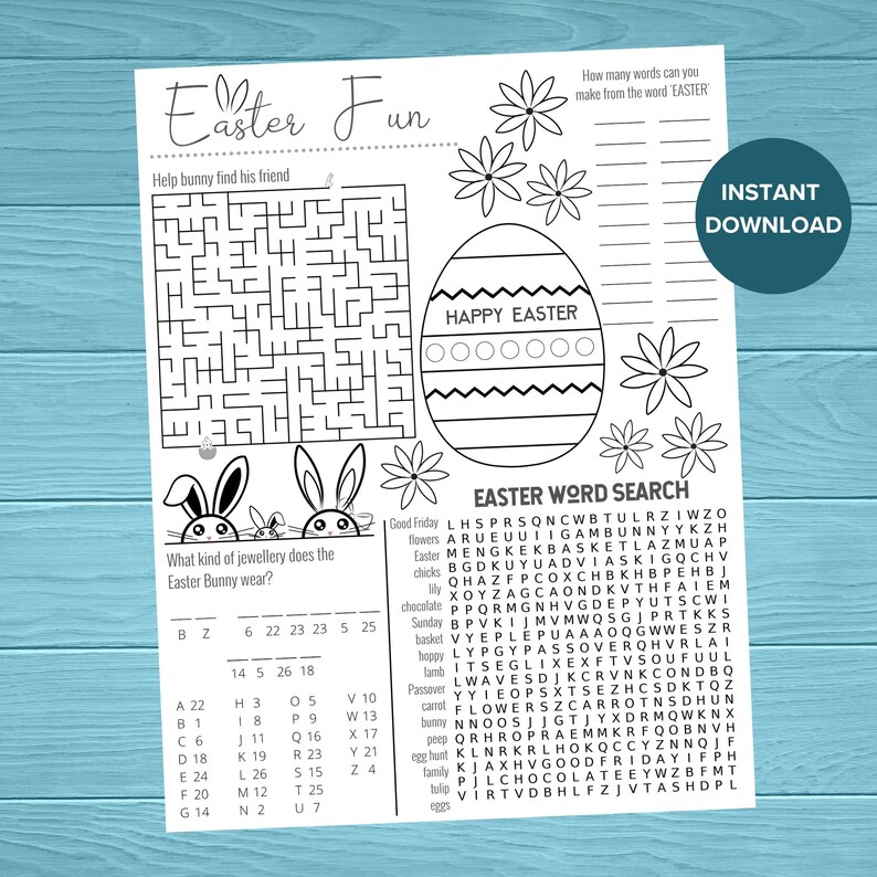 Easter Printable Easter Activity Sheet Easter Learning Games Worksheet Gift Instant Digital ...