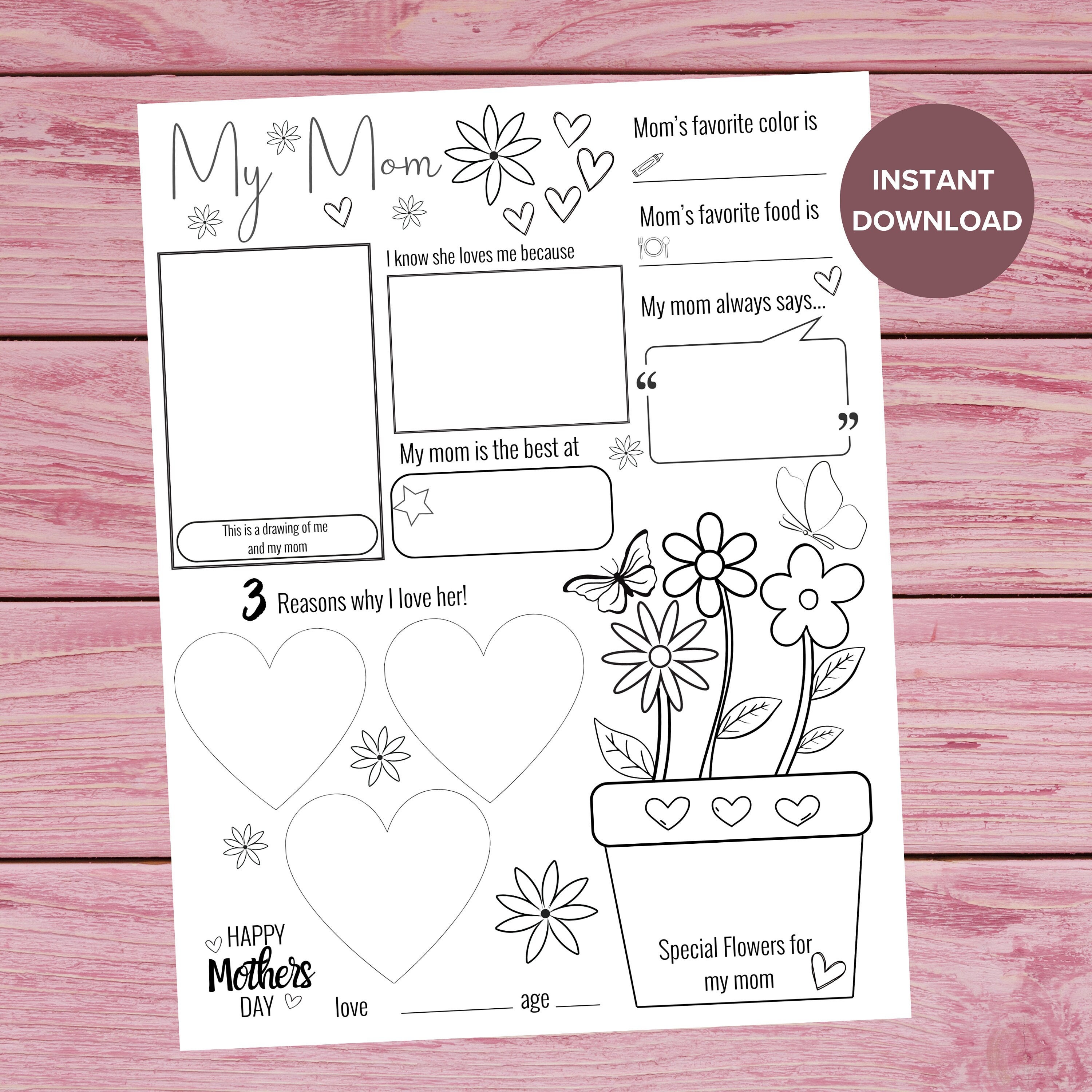 Mothers Day Printable, All About My Mom, Mothers Day Gift, Card for Mom ...