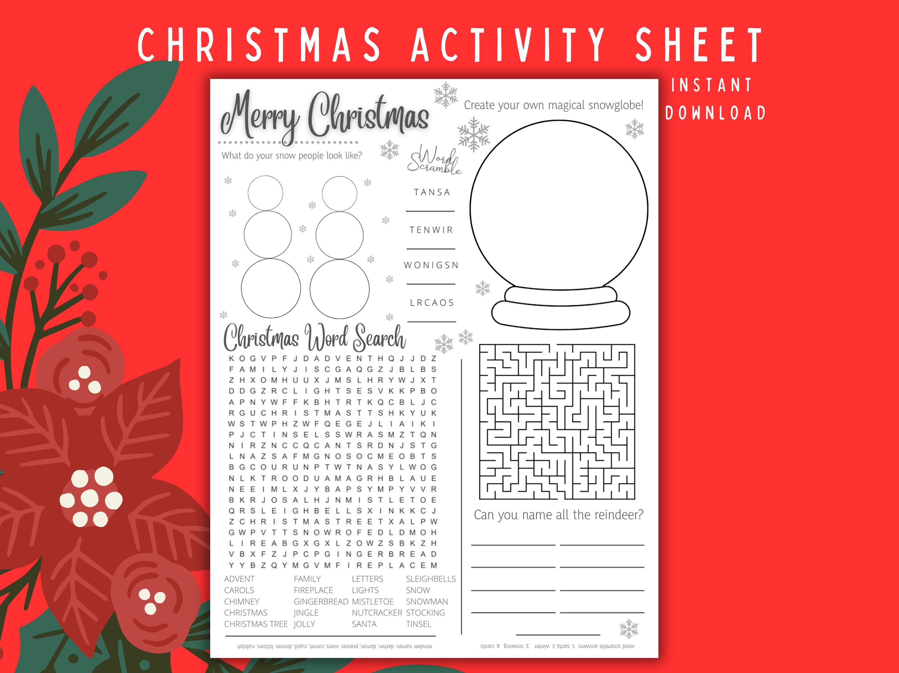 Christmas Activity Sheet: Kids Coloring Placemat (digital Download) - Etsy
