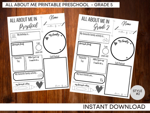 Preschool to Grade 5 All About Me Printable Elementary - Etsy
