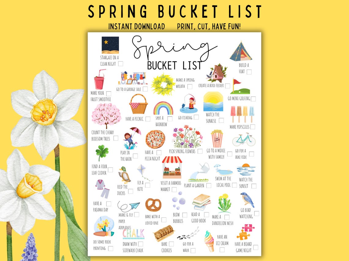 Spring Bucket List Printable | Spring Break Checklist | Fun Family ...
