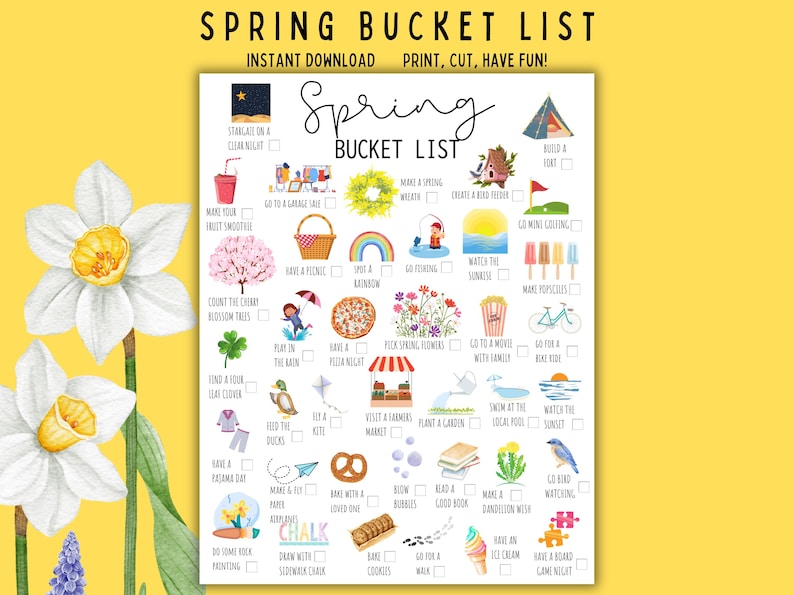 Spring Bucket List Printable | Spring Break Checklist | Fun Family ...