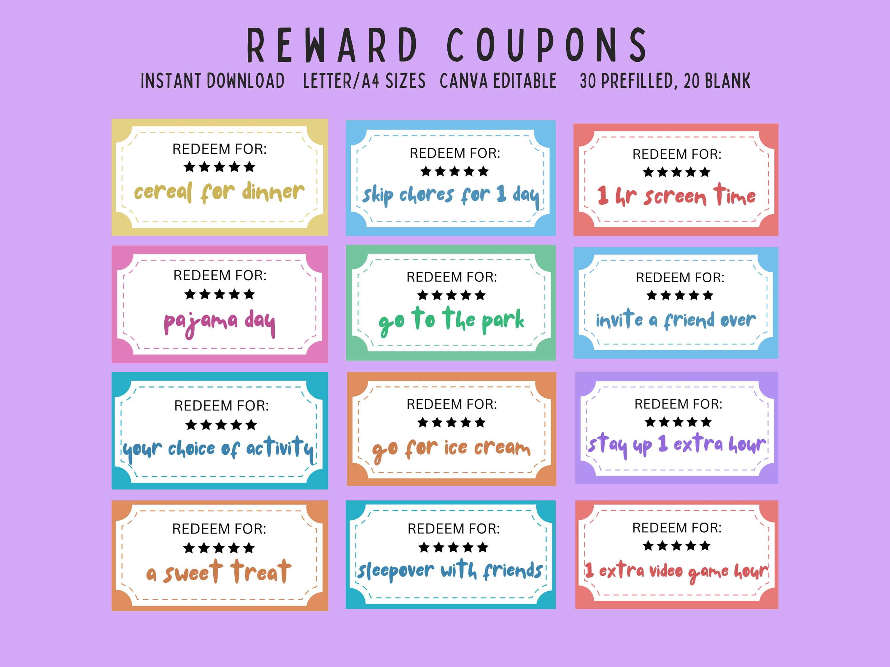Printable Kids Reward Coupon Book: Editable Birthday Gift (digital ...