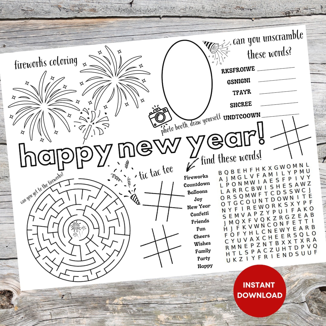 New Year's Eve Placemat Activity Sheet Instant Download - Etsy