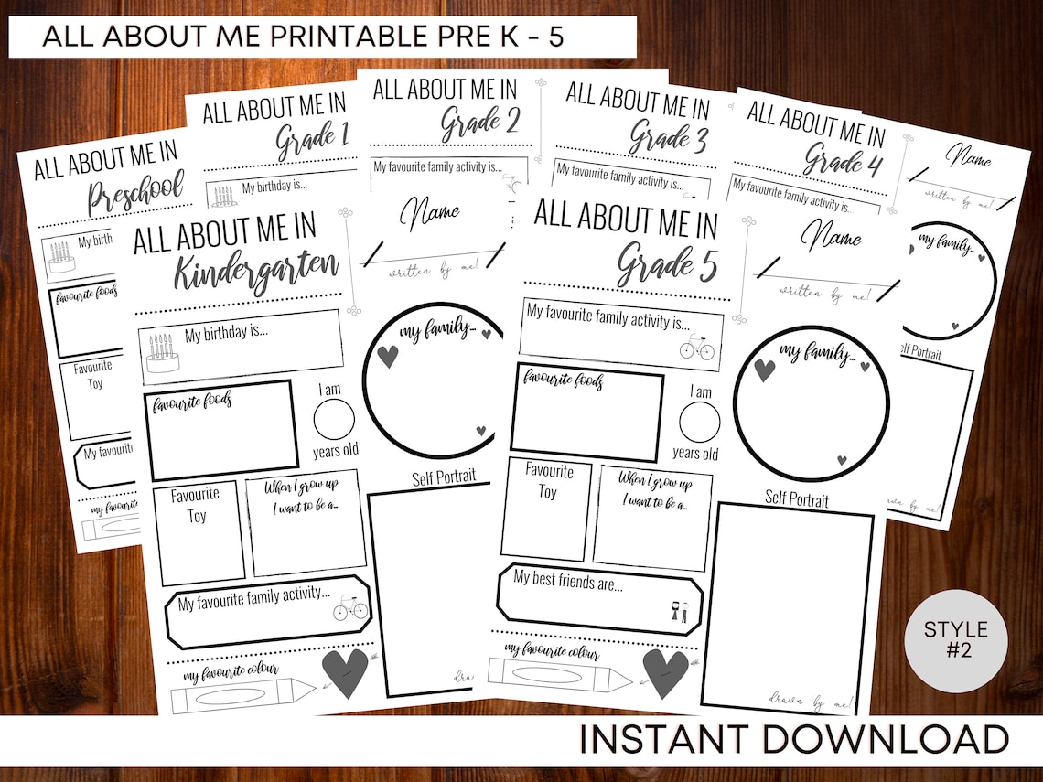 Preschool to Grade 5 All About Me Printable Elementary | Etsy