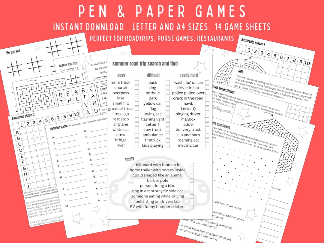 Car Games, Activity Pack for Kids, Pen and Paper Games, Kids Weddings ...