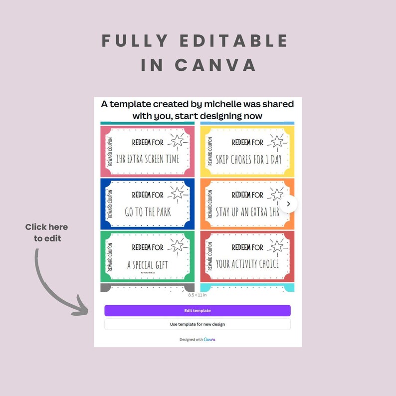Printable Editable Kids Reward Coupon Book, Kids Reward Template ...