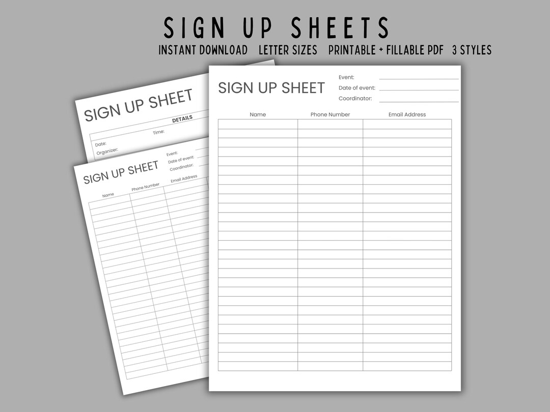 Minimalist Sign up Sheets Printable Digital Sign-up Pages for Events ...