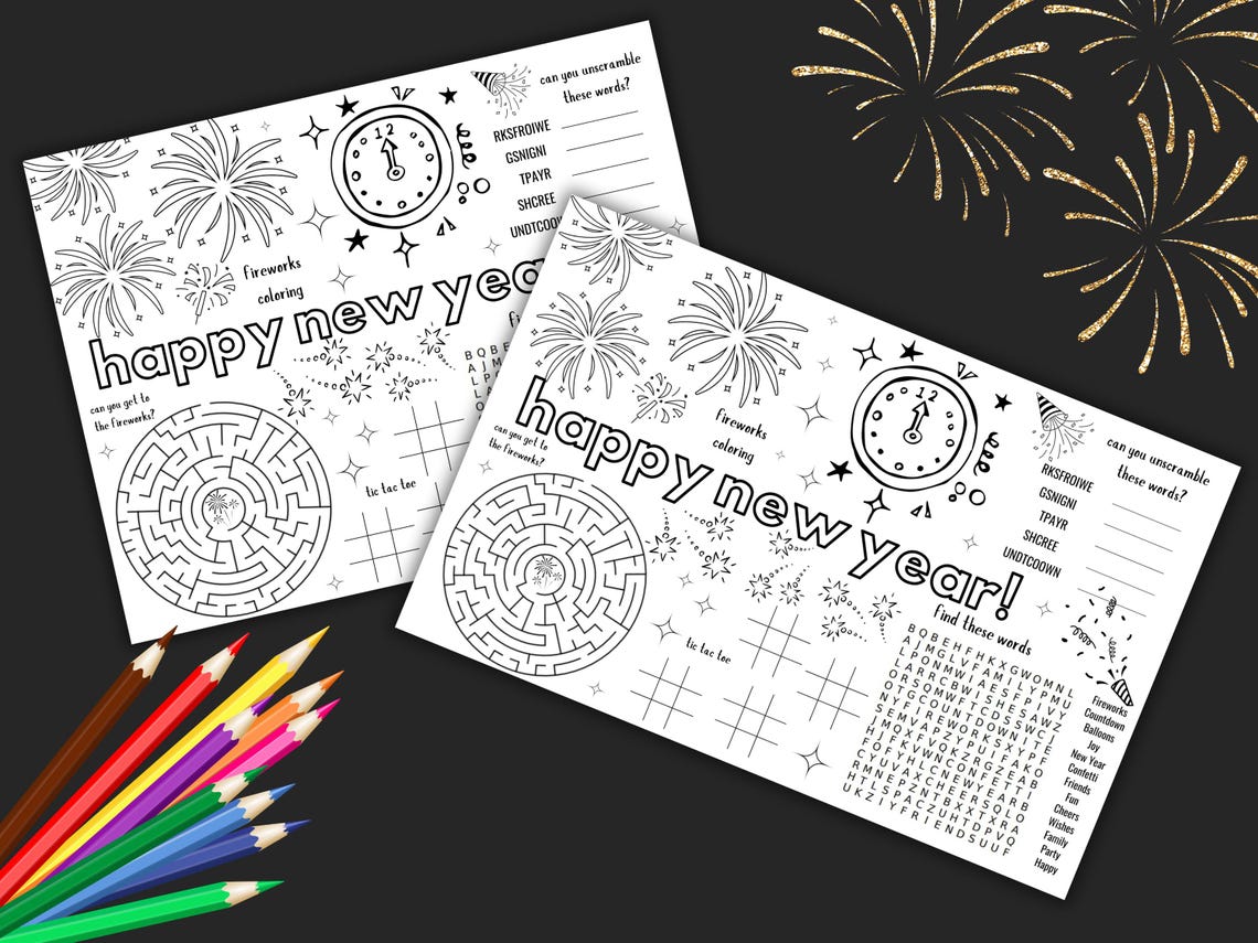 New Year's Eve: Printable Activity Placemat, Festive New Year’s Eve ...