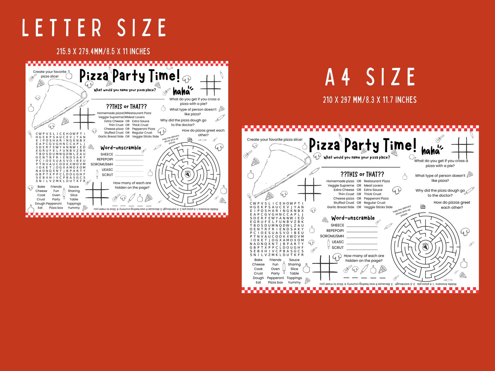 Pizza Party Activity Placemat: Printable Coloring Page (PDF Download ...