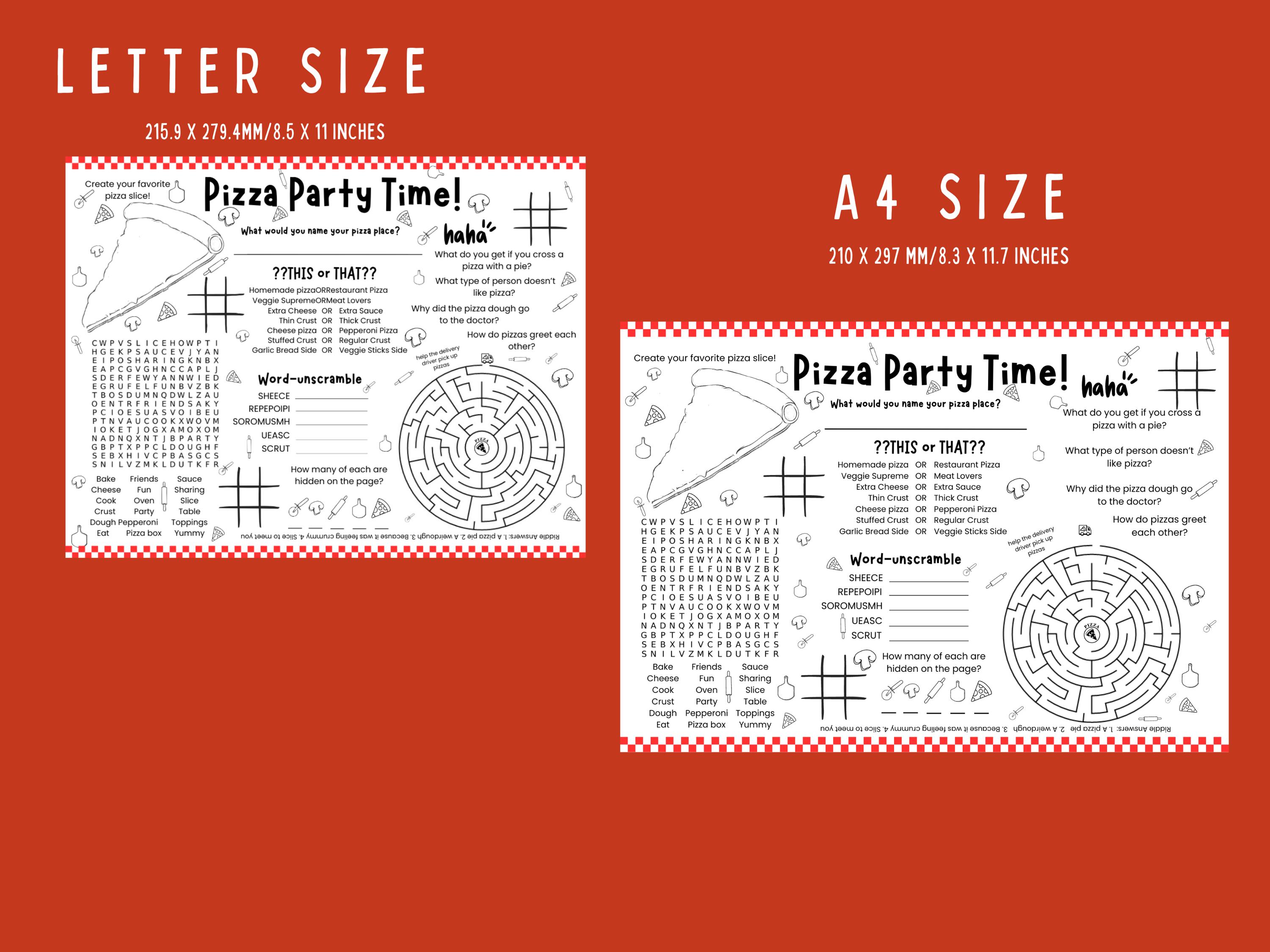 Pizza Party Placemat | Printable Italian Party Coloring Page | Birthday ...