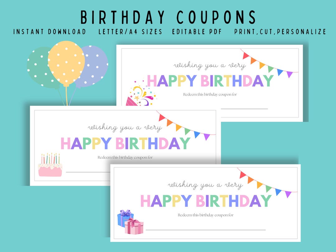 Birthday Gift, Printable Happy Birthday Coupons, Unique DIY Birthday ...
