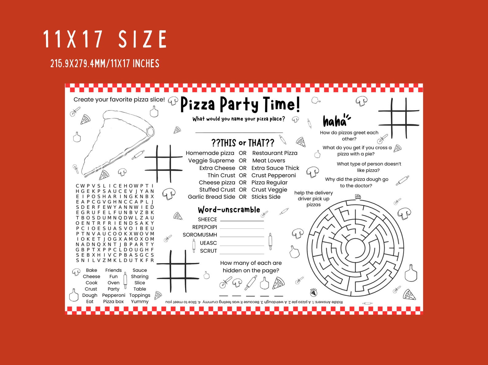 Pizza Party Activity Placemat: Printable Coloring Page (PDF Download ...