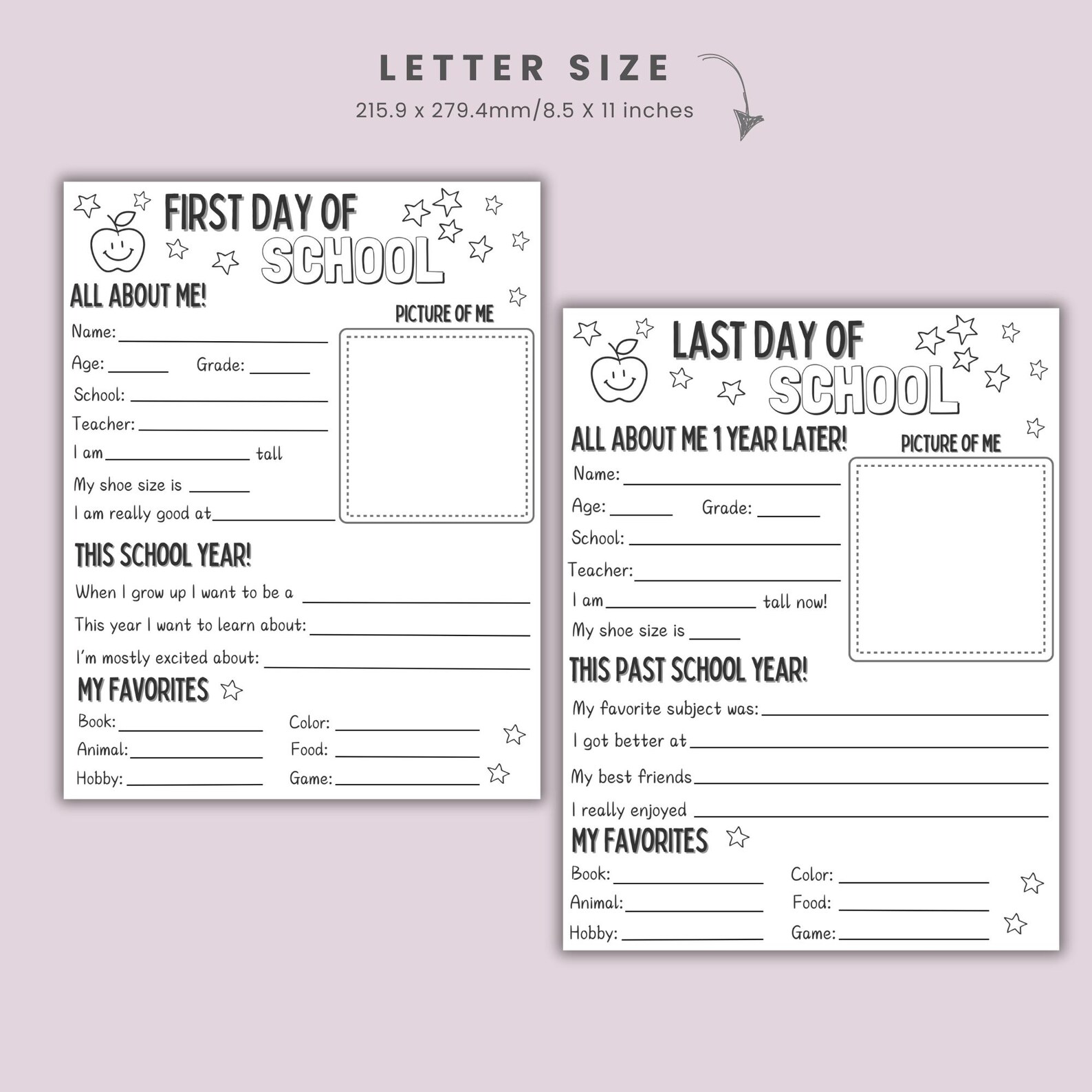 Printable First and Last Day of School Keepsake Worksheet, Back to ...