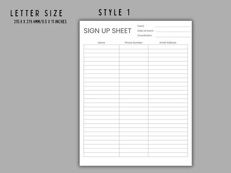 Printable Sign-up Sheets: Minimalist Event Forms (PDF) - Etsy
