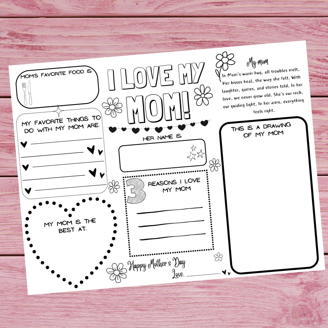 Mothers Day Printable, All About My Mom, Mothers Day Gift, Card for Mom ...