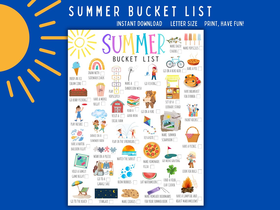 Family Summer Bucket List Printable: Fun Activities (digital Download ...